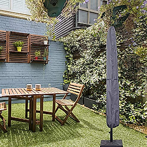 SUPERJARE Patio Umbrella Cover with Rod for 7 to 11 Ft Umbrellas & 15 Ft Double-Sided Umbrellas, 600D Protective Waterproof Cover with Zipper, Gray