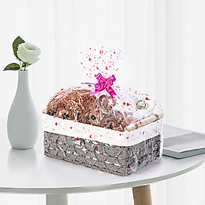 Vagusicc Woven Storage Basket, Hand-Woven Round Paper Rope Wicker Storage Basket with Cotton Liner and Wooden Handles, Wicker Baskets for Shelves Organizing & Decor, Grey, 3-Pack