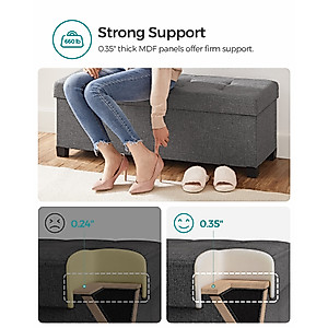 SONGMICS Storage Ottoman, Folding Storage Bench, Ottoman with Storage, Storage Ottoman Bench, for Living Room, Bedroom, 15 x 43.3 x 15.7 Inches, Dark Gray ULSF018G01