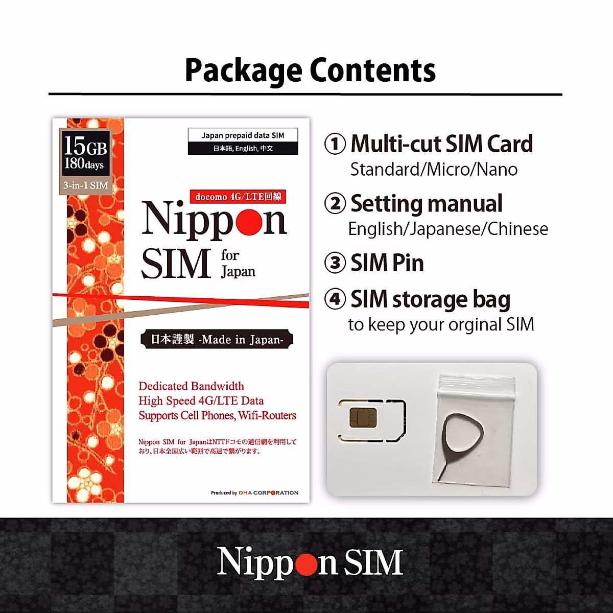 Japan Data Only SIM Card 180 Days | 15GB High-Speed 4G LTE + Unlimited Data at Reduced Speed | No Roaming Needed for Faster, Safer Access | Hotspot tethering Supported | Docomo Network | Made in Japan