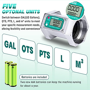 GRYVOZE 3 Inch Digital Flow Meter, 21-264 GPM Inline NPT Thread Fuel Turbine Flowmeter with LCD Display for Water, Diesel, Gas Oil, Gasoline, and Other Liquids (5 Units: Gallon, QTS, PTS, L, m³)