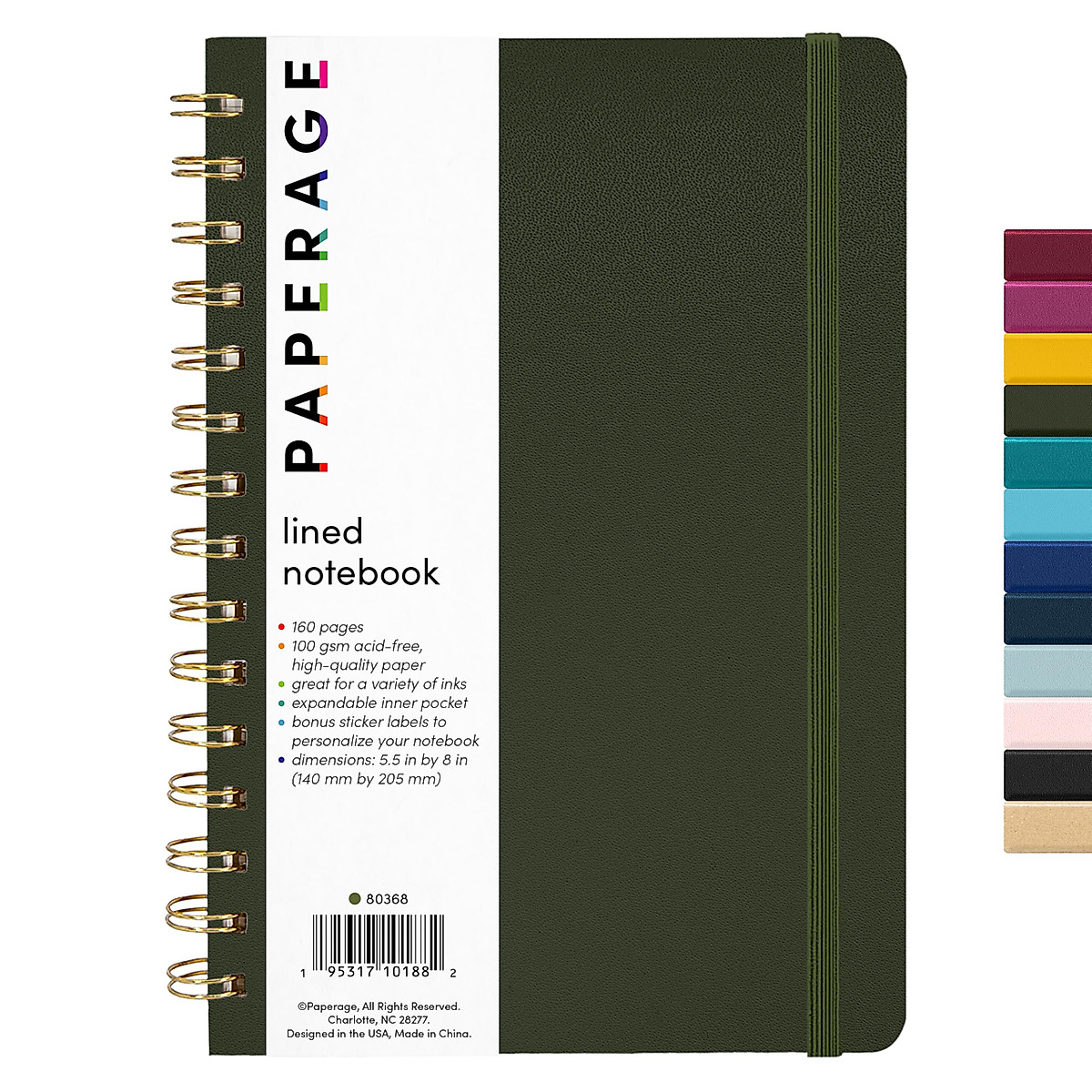 PAPERAGE Lined Spiral Journal Notebook, (Dark Green), 160 Pages, Medium 5.7 inches x 8 inches - 100 GSM Thick Paper, Hardcover, Double-Wire Spiral Journal & Notebook