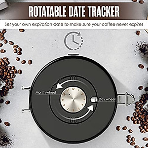 Houseables Coffee Canister, Espresso Container, Airtight Storage, Stainless Steel, 1/8 Cup Scoop, 16 Oz, Ground Bean Tin, Beans Keeper Jar, CO2 Valve, Date Tracker, Grounds Canisters, Nuts, Sugar