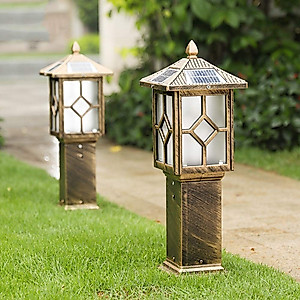Lights Outdoor LED Aluminum Metal Outdoor Glass Lantern Street Light Anti-Rust European Retro Solar Pillar Light Column Lamp Post Lamp for Villa Community Park School Courtyard Lawn Stadium