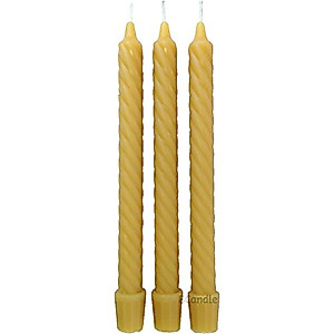 BCandle 100% Pure Beeswax Spiral Twist Taper Candles (Set of 3) Organic - 8 Inches Tall, 3/4 Inch Diameter, Hand Made