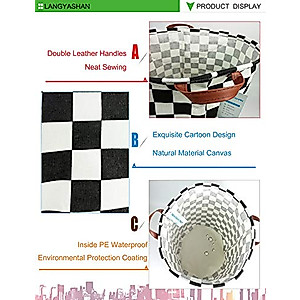 LANGYASHAN Laundry Basket Canvas Fabric Collapsible Organizer Basket for Storage Bin Toy Bins Gift Baskets Bedroom Clothes Children Nursery Hamper (Racing Flag)