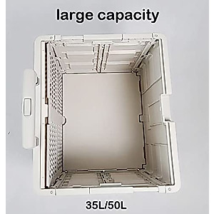 Folding Shopping Trolley Cart, Handle Trolley Cart, Utility Trolley Box, Cart Foldable Rolling Pull Cart Collapsible Utility Cart with Lid and Telescopic Handle 35L/50L Storage Crate with Wheels