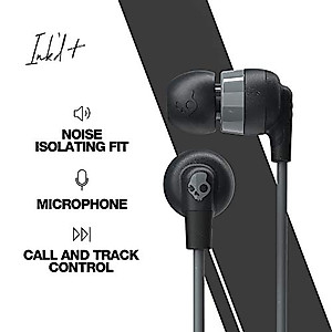 Skullcandy Ink'd+ Wired Earbuds with Microphone / In-Ear Headphones / Compatible with Android, iPhone, iPad, iPod, Computer with 3.5mm Jack / Great for Gym, Sports, and Gaming - Black