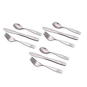 Exzact Children's Flatware Kids Silverware 9pcs/Toddler Utensils 3 x Forks, 3 x Safe Dinnerknives, 3 x Dinner Spoons - Dog Cat Bunny Engraved Design