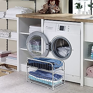 2 Pack - Stackable 2-Tier Under Sink Cabinet Organizer with Sliding Storage Drawer, Pull Out Cabinets Organizer Shelf Baskets, for Kitchen, Pantry, Under The Sink, Cabinet, Bathroom, Silver