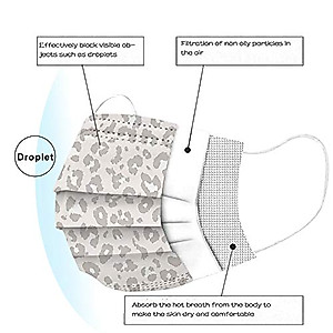 50PC Leopard Disposable Face Masks with Cute Designs Cheetah Printed Paper Masks 3 Ply Breathable Comfortable Full Face Cover Protection Mask for Women Adults (A)