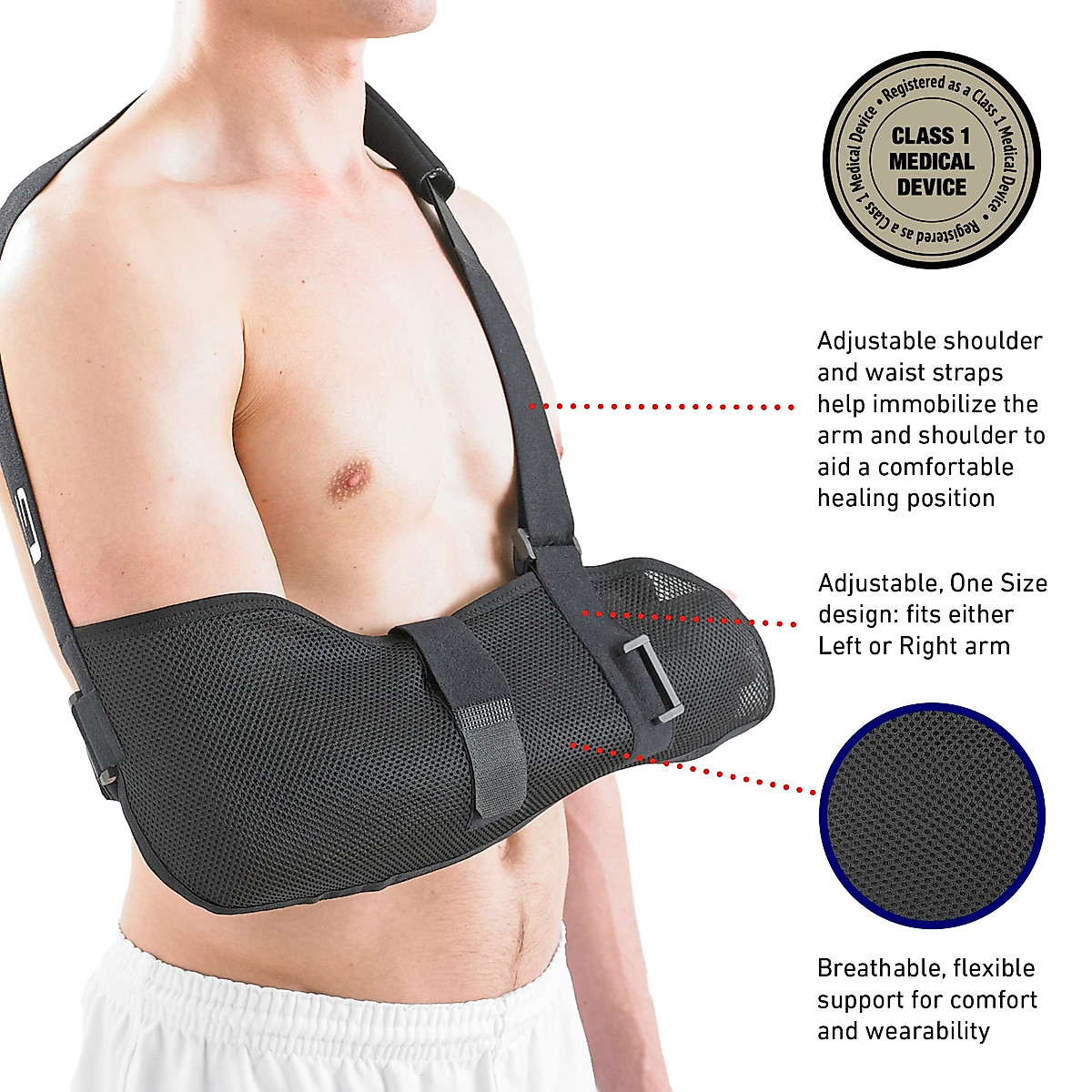 Neo-G Arm Sling, Airflow Breathable - Lightweight Shoulder Sling Helps Support and Elevate Arm, Injury Recovery, Pre/Post Surgery - Adjustable Straps - Class 1 Medical Device