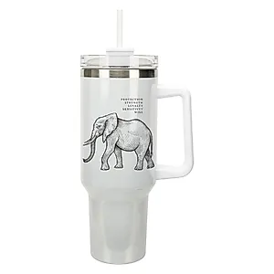 Elanze Designs Elephant Strength Loyalty Animal Traits 40 oz. Stainless Steel, Large Water Bottle Coffee Mug, Spill & Leak Resistant, Thermal Travel Tumbler with Handle, Lid & Straw, White