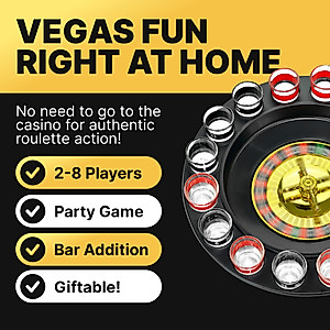 Fairly Odd Novelties Shot Glass Roulette - Ultimate Drinking Game for Adults - 16pcs Red/Black Set for Party, White Elephant, Adult Game Nights - Spin & Sip with Laughter!