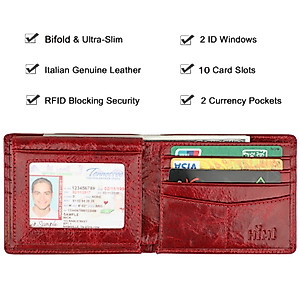 HIMI Wallet for Men-Genuine Leather RFID Blocking Bifold Stylish Wallet With 2 ID Window (Red)