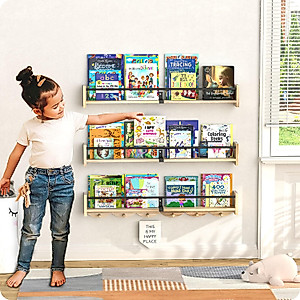 Book Shelf for Kids Rooms, Nursery Book Shelves, 33.5 inch Floating Book Shelves for Wall Set of 3 Great for Living Room, Kids Room, Bedroom.