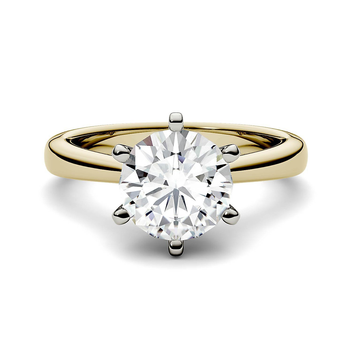 Charles & Colvard Created Moissanite 8mm Round Cut Engagement Ring for Women | 1.9 cttw DEW | Lab Grown | Solid 14K Yellow Gold | Size 6