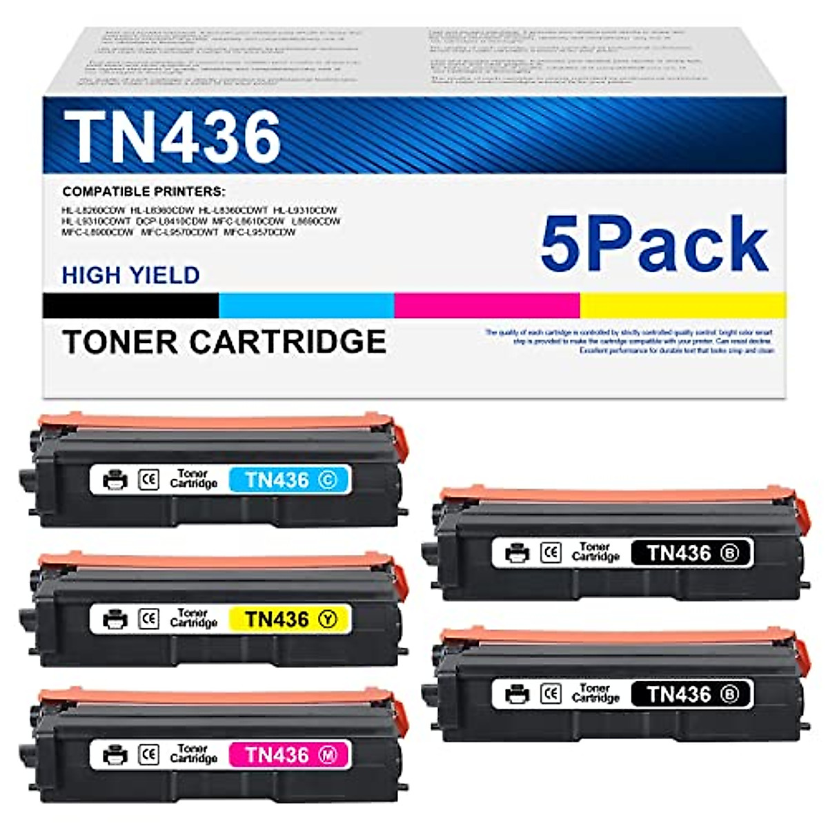 MSOTFUN Compatible TN436 Super High-Yield Toner Cartridge Replacement for Brother TN436 TN-436 MFC-L8900 L9570 HL-L8360 L9310 Printer (Black Cyan Yellow Magenta,5-Pack)