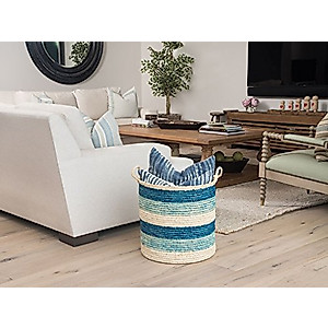 KOUBOO 1060111 Round Sisal Storge Basket with Handles, Teal & Navy Blue