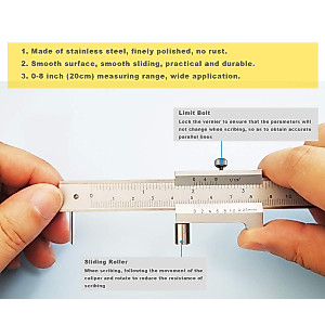 ZLKSKER Parallel Crossed Caliper 0-20cm (0-8 inch) with 2 Carbide Scriber/Needle, Stainless Steel Vernier Calipers, Marking Gauge, Marking Tool