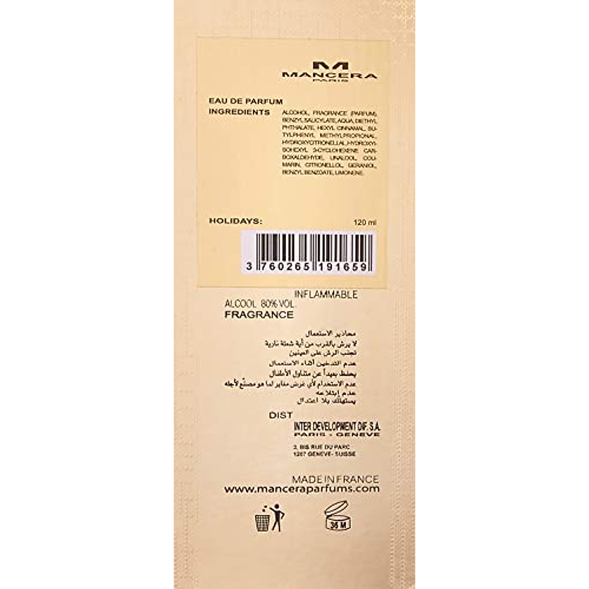 MANCERA Eau De Parfum Spray, Holidays, 4 Fl Oz