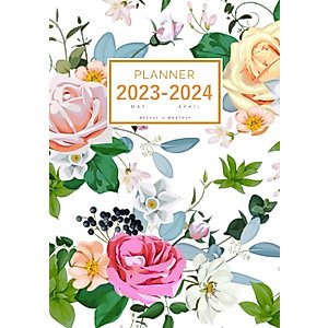 Planner 2023-2024: A5 Small Weekly and Monthly Organizer from May 2023 to April 2024 | Beautiful Rose Flower Design White