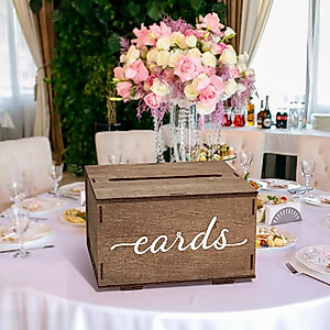 JackMa Easy DIY Assembling Rustic Wooden Card Box for Wedding Gifts & Greeting Cards, Bridal Shower, Baby shower Graduation Party, Gift Card Holder with Lid and Slot