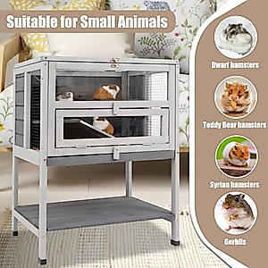 PetsCosset Large Hamster Cages, Wooden Hamster Cages and Habitat with Food Bowl, Shelf and Ladder, Openable Top, Indoor Guinea Pig Cage with Deep Not Leakage Pull Out Tray (23.6" L X 15.7" W X 31.5”H)