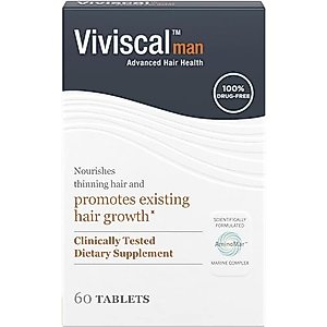 Viviscal Men's Hair Growth Supplements for Thicker, Fuller Hair Clinically Proven with Proprietary Collagen Complex, 60 Tablets - 1 Month Supply