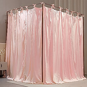 AIOOO 4 Corners Post Princess Curtain Bed Canopy Double Layer Cozy Mosquito Net Mesh and Cloth for Girls Adults Bedroom Decoration (Double-Beigepink/White, 53" W*78" L*82"*H/(Full))