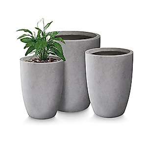 Kante 18.1" 20.4" 22.4" H Round Concrete Modern Tall Planters Set of 3 for Outdoor Indoor, Decorative Plant pots with Drainage Hole & Rubber Plug for Home & Garden Weathered Concrete