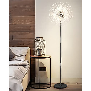 Modern Crystal Floor Lamp, BIGMAII Starburst Firework Floor Lights Sputnik Dandelion LED Standing Lamp 8 Lights with Marble Base in Silver for Living Room Bedroom, 64.5"