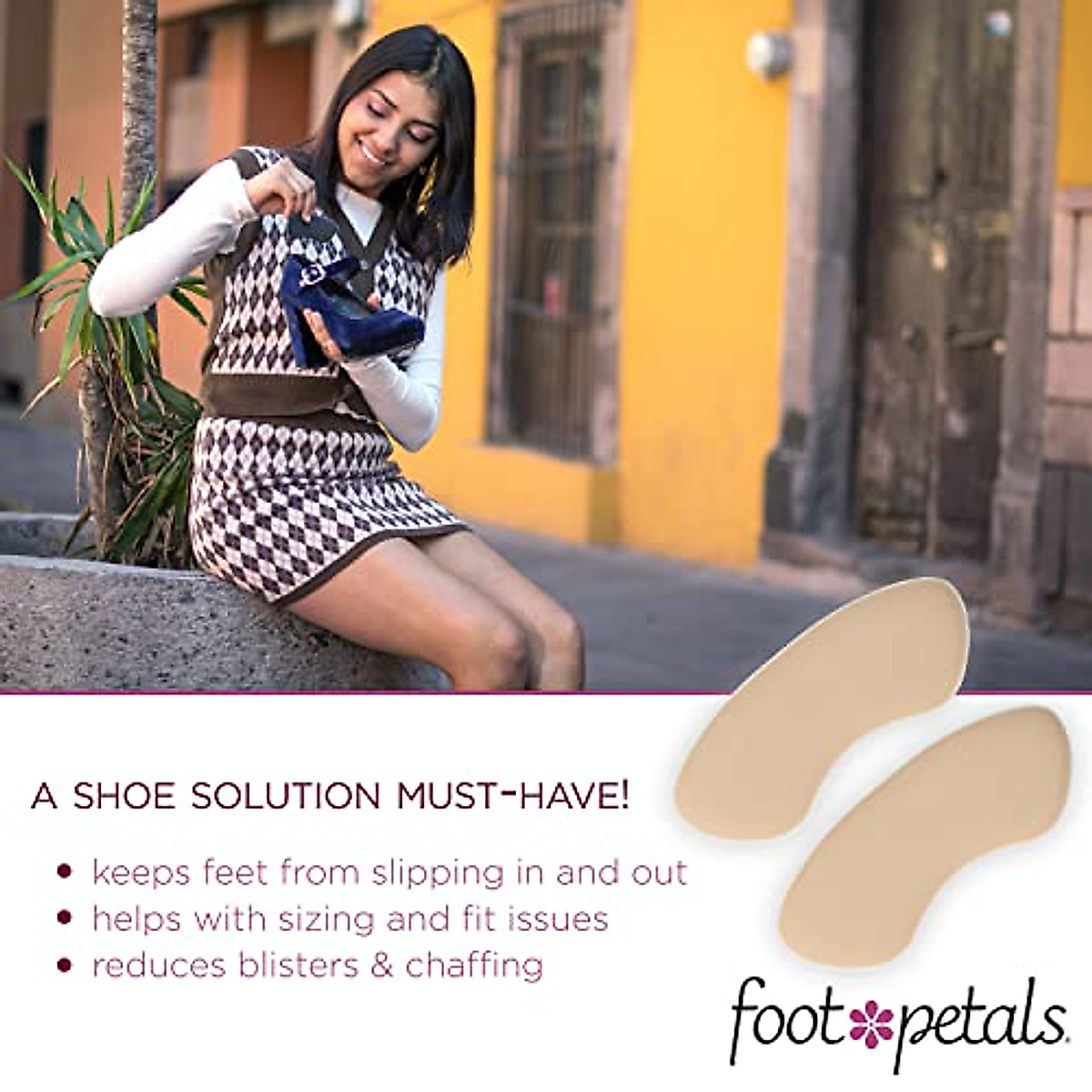 Foot Petals Womens Back of Heel Cushion Inserts, Heel Protectors, Comfortable Heel Grip for Pain Relief and Sizing, 1 pair, Khaki