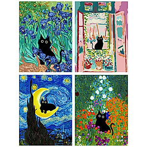Mowana Paint by Numbers for Adults and Kids Beginner, Cat Painting by Number Kits On Canvas,Without Frame DIY Color Oil Painting Acrylic Paints,Home Wall Decor（4 Pack 12x16 in）