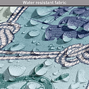 Lunarable Ship Fabric by The Yard, Nautical Themed Art Marine Starfish Wheel Anchor and Vessel Sailor's Knot, Decorative Fabric for Upholstery and Home Accents, 2 Yards, Teal Blue