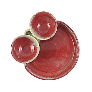 American Made Stoneware Pottery Chip and Dip Tray in Red Delicious (11.5" Double Dip)