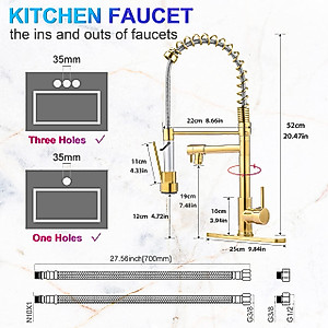 Kitchen Sink Faucet with Pull Down Sprayer, Serimer Commercial Spring Faucet, Single Handle High Arc Deck Plate for Camper Farmhouse RV Bar Gold