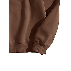 SweatyRocks Women's Casual Long Sleeve Sweatshirt Round Neck Pullover Tops Coffee Brown L