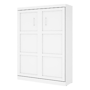Pemberly Row Puq Easy-Lift Dual Piston Queen Size Murphy Wall Bed in White
