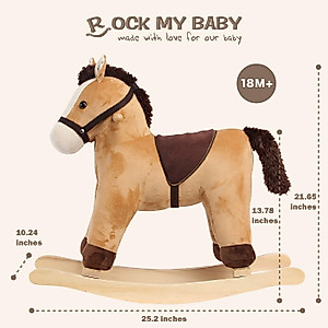 Rock My Baby Plush Rocking Horse, Soft Filling Ride on Pony, Rocking Animal with Realistic Sound, Stuffed Rocker for Kids 18 Months and up (Light Brown),CPC Certified