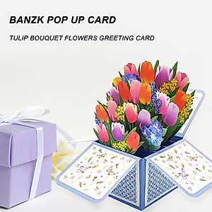Banzk Pop Up Cards, Paper Flower Bouquet 3D Popup Greeting Cards, Birthday Gift Card, Teacher Appreciation Cards, Best Gift with Note Card and Envelope for Friends, Mom, Grandma, Women