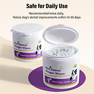 Jaoul Dog Teeth Cleaning Wipes - Non-Slip, Dual Finger Design - Fresh Breath, Plaque & Tartar Removal - Gentle Double-Sided Disposable Dog Dental Wipes, 40 Counts