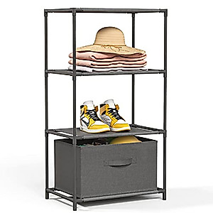 Iwaiting Outdoor 4 Tier Closet Organizers and Storage, Clothes Storage Organizer with 1 Drawer, Practical Storage Shelves for Storing Clothes, Bag and Other Items (Grey)