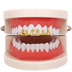canjoyn 18K Gold Teardrop Bottom Grillz 6 Teeth Lower Teeth Drip Cap Grillz