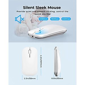 Wireless Bluetooth Keyboard and Mouse Combo (USB + Dual BT), seenda Multi-Device Rechargeable Slim Keyboard and Mouse, Compatible for Win 7/8/10, MacBook Pro/Air, iPad, Tablet - White Silver