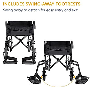 Drive Medical TR37E-SV Lightweight Folding Transport Wheelchair with Swing-Away Footrest, Silver