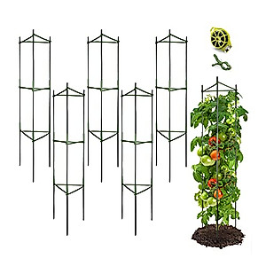 GROWNEER 6 Packs Tomato Cages, Up to 51 Inches Plant Cages Assembled Tomato Garden Cages Stakes Vegetable Support Trellis, with 18Pcs Clips and 328 Feet Twist Tie, for Vertical Climbing Plants