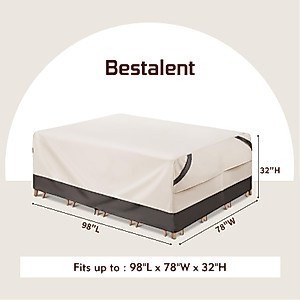 Bestalent Waterprooof Outdoor Furniture Covers for Table and Chairs, Patio Rectangular Table Cover Heavy Duty, Fits up to 98L x 78W x 32H inches (Beige/Grey)