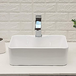 Lordear Bathroom Vessel Sink 16"x12" Rectangle Sink Above Counter White Porcelain Ceramic Modern Vanity Sink Art Basin with Faucet Hole, Sink for Bathroom