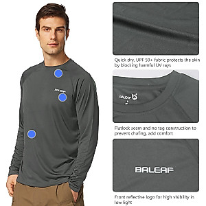 BALEAF Men's Sun Protection Shirts UV SPF T-Shirts UPF 50+ Long Sleeve Rash Guard Lightweight Hiking Summer Deep Gray Size XL